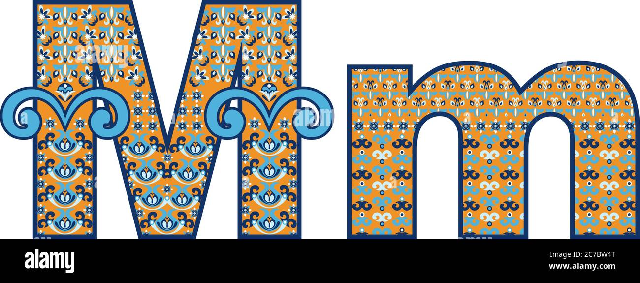 Vector abstract letter M with ornamental pattern. Cartoon signs Stock ...