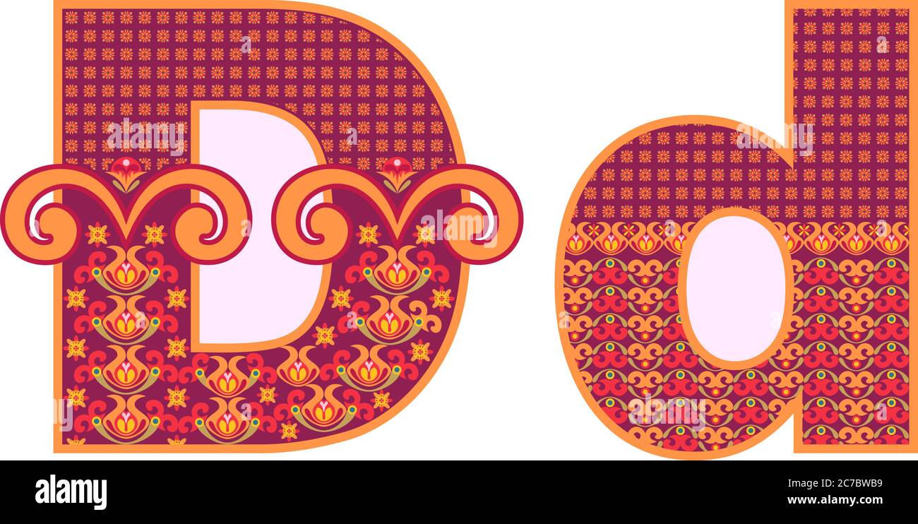 Vector abstract letter D with ornamental pattern. Cartoon signs Stock ...