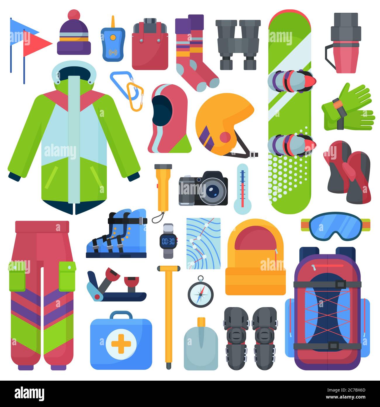 Mountain snowboarding equipment vector icons set isolated Stock Vector ...