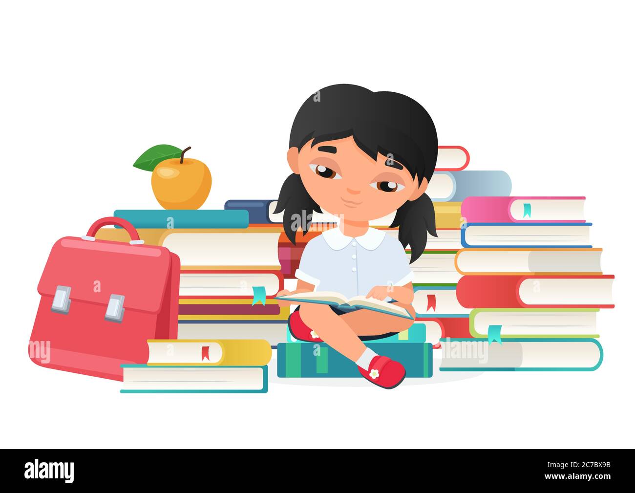 Cute little girl reading a books isolated on white background Stock ...