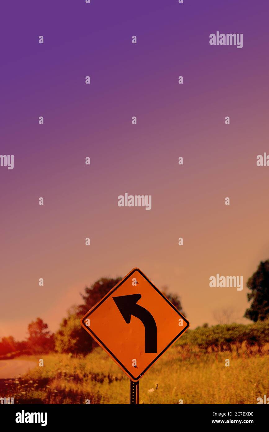 Sign with arrow and no left turn stop sign hi-res stock photography and ...