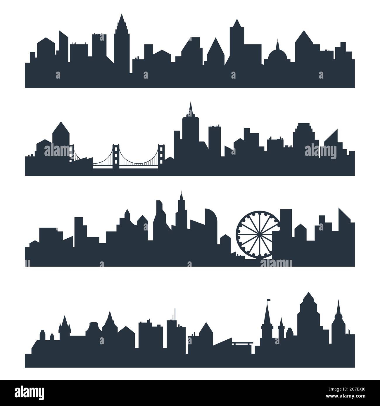 Modern cityscape silhouette vector backgrounds set Stock Vector Image ...
