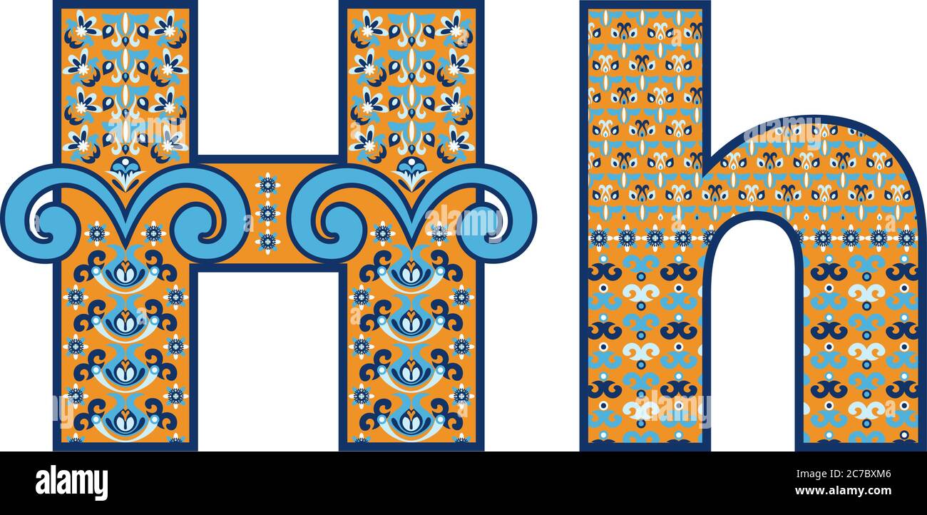 Vector abstract letter H with ornamental pattern. Cartoon signs Stock ...