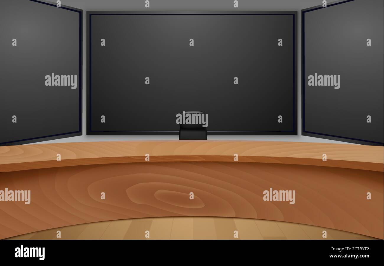 wooden table and lcds background in the news studio room Stock Vector ...