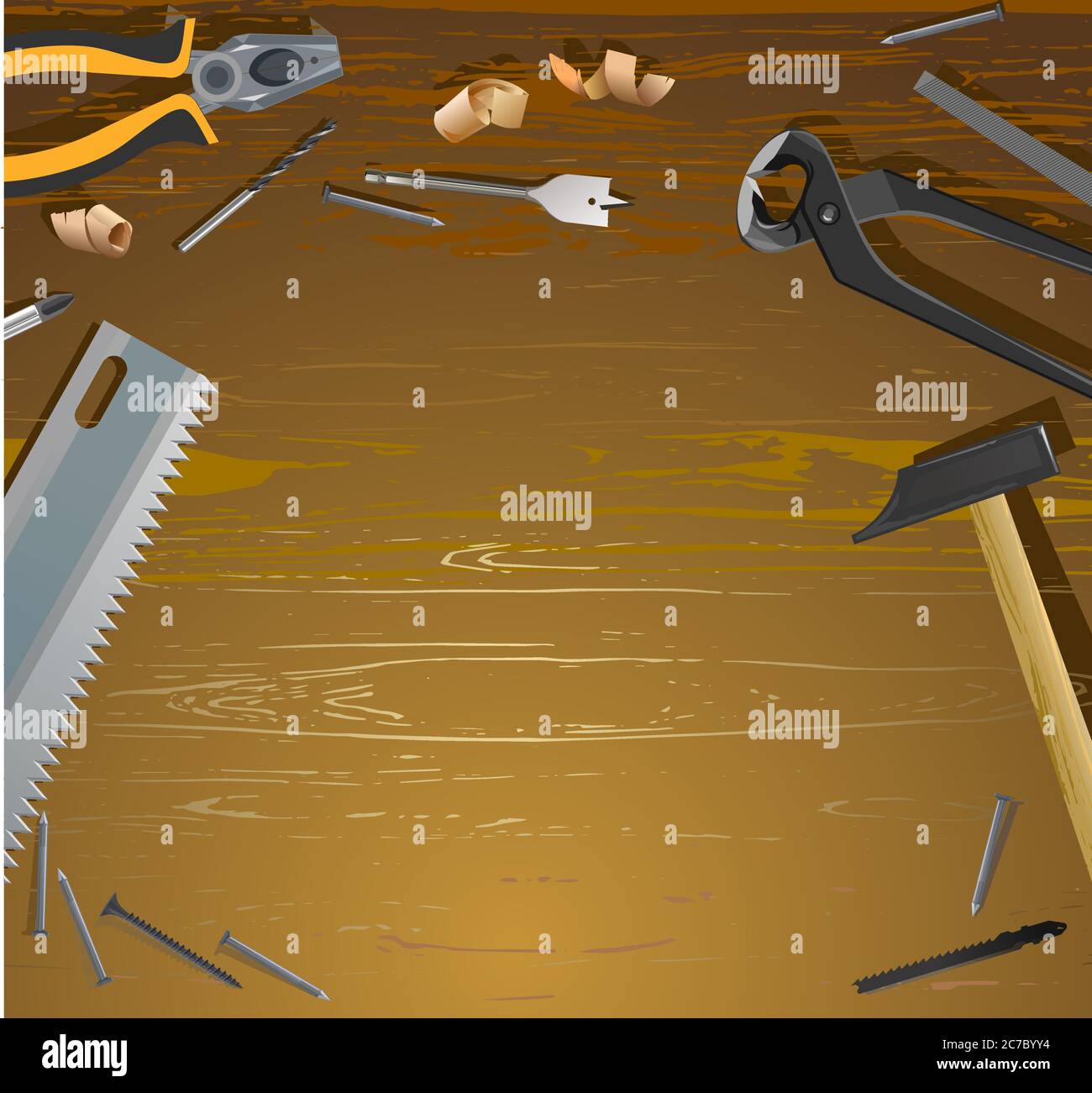 Craft table, carpentry workbench for the workshop. View from above ...