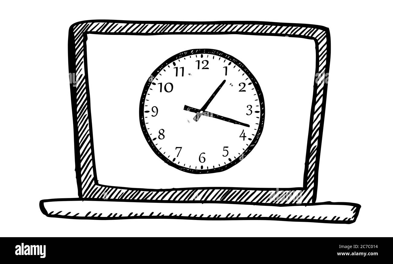 Cartoon style doodle of notebook with clock. Sketch style vector ...