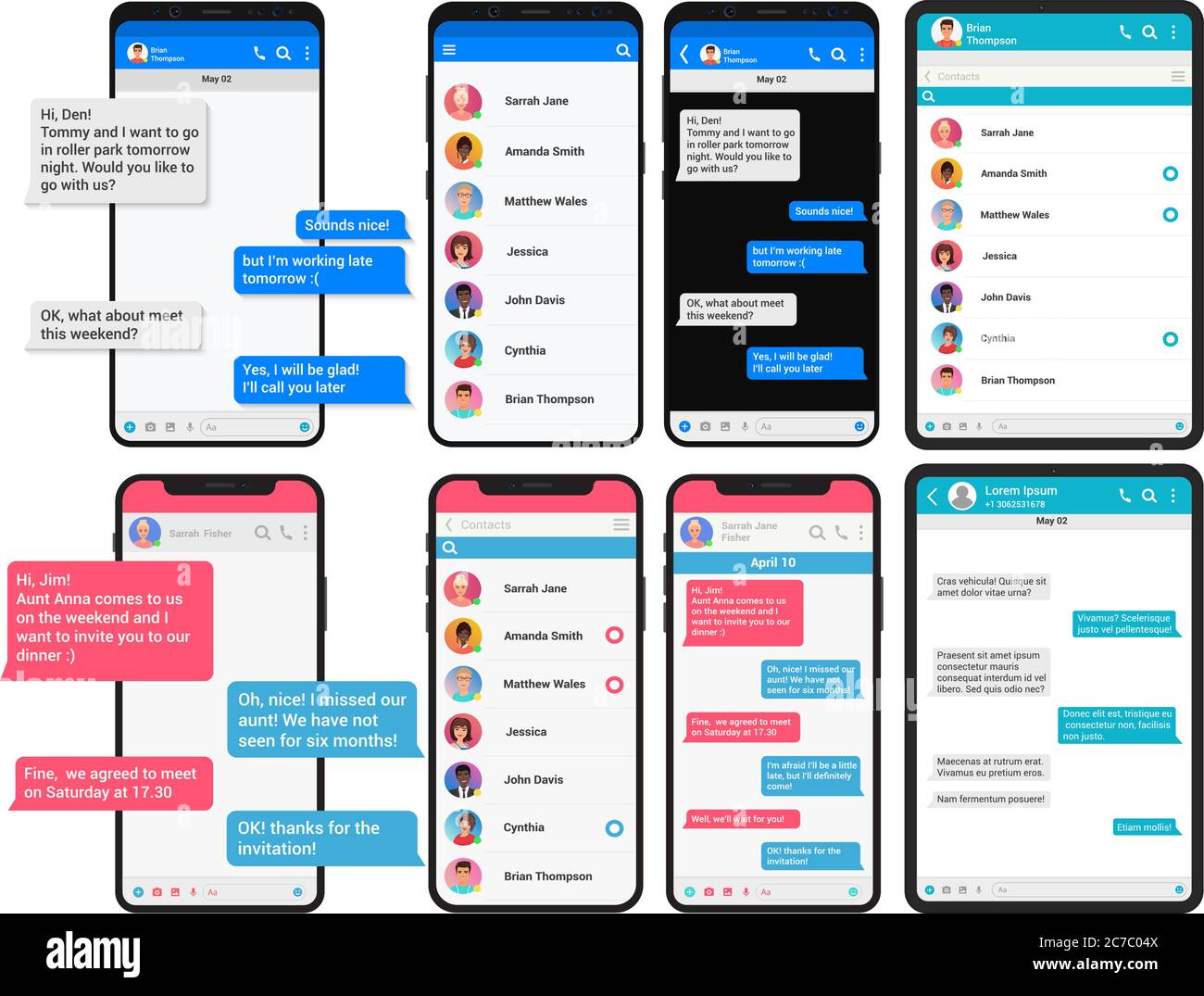 Social network concept. Chating phone and pad table screen templates ...