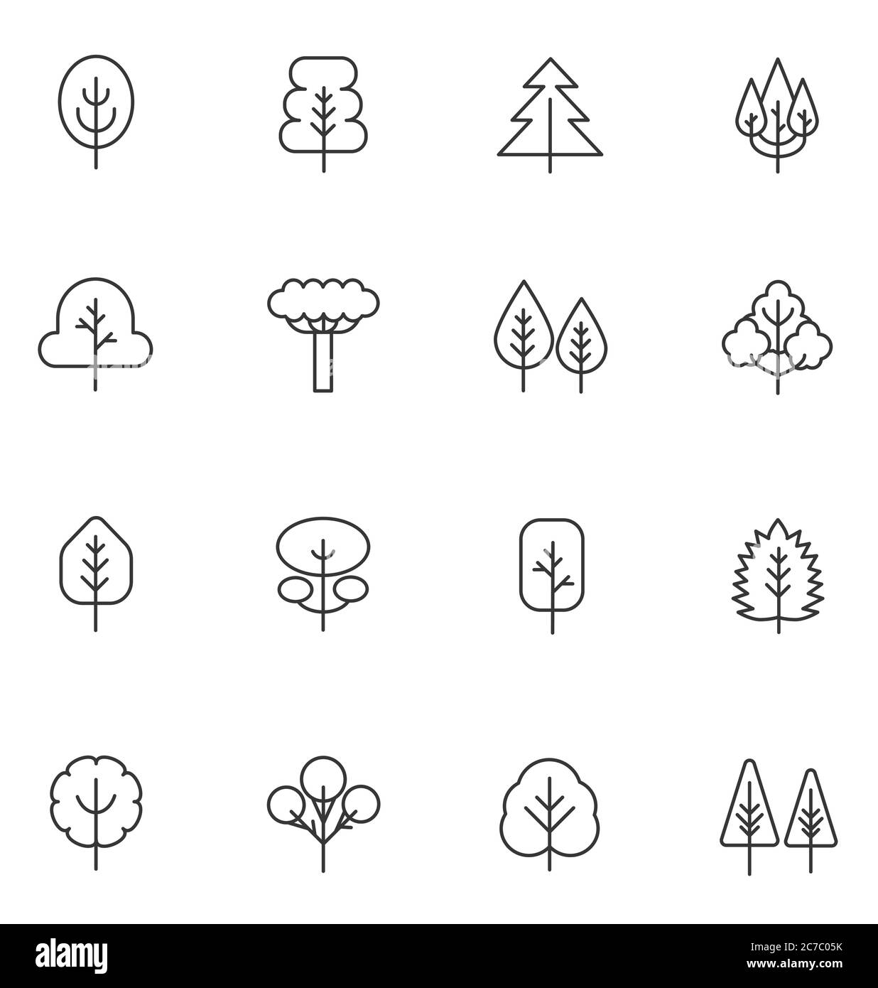 Tree thin line vector icons set. Vector Collection of outline stroke ...
