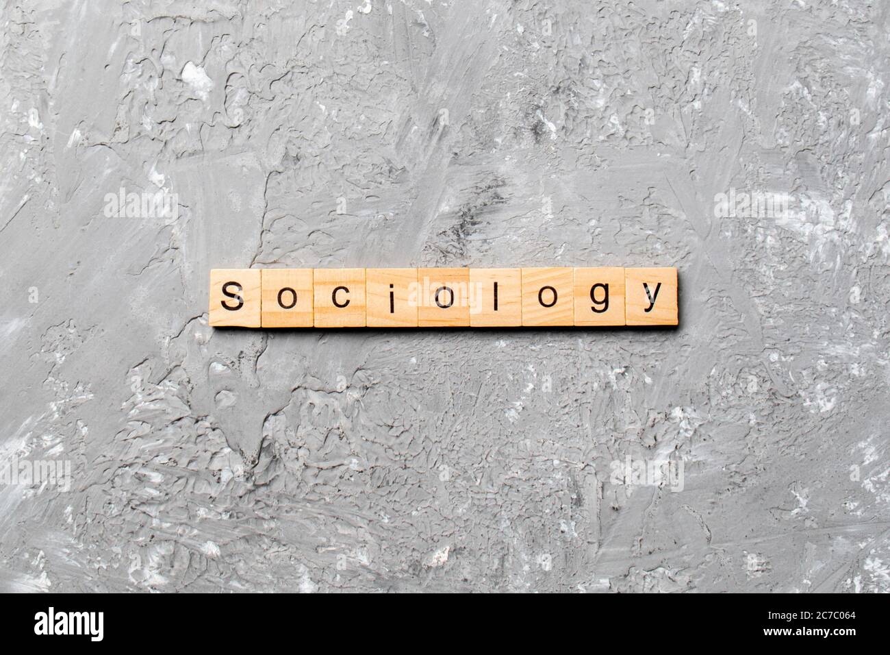 Sociology word written on wood block. Sociology text on cement table ...