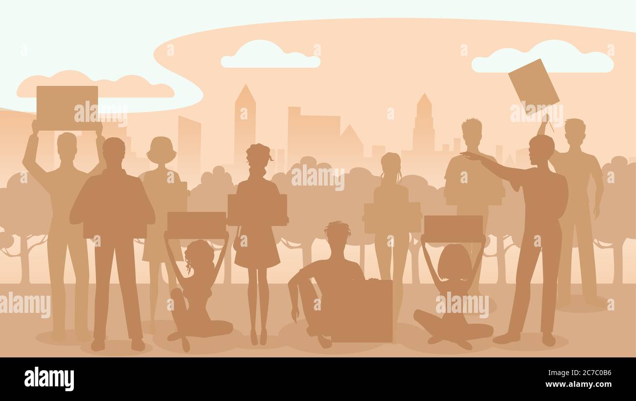 Silhouette of protest people crowd. Protest, revolution. Civil ...