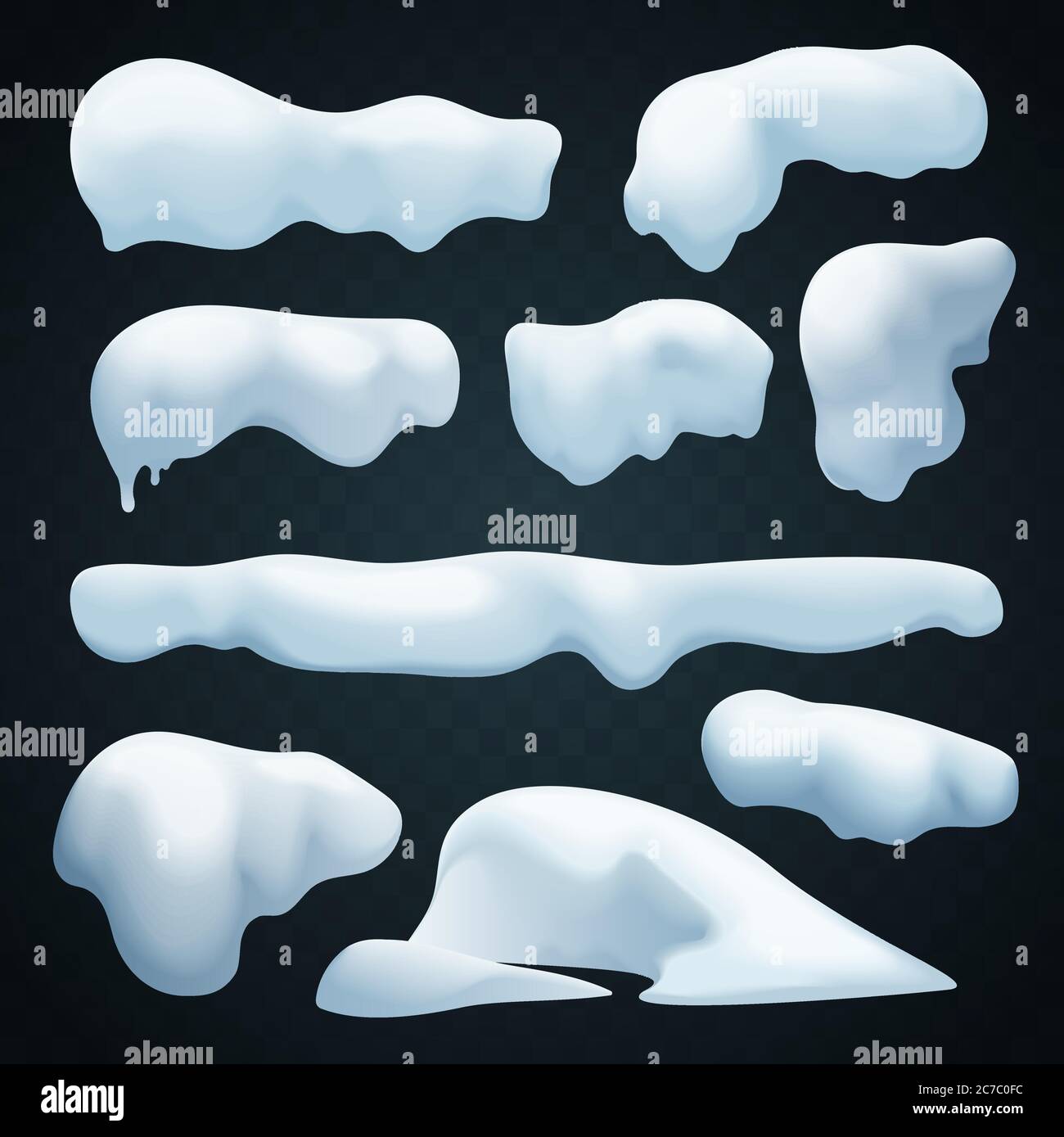 Snow caps vector set. Realistic Snowdrift. New Year winter ice elements ...