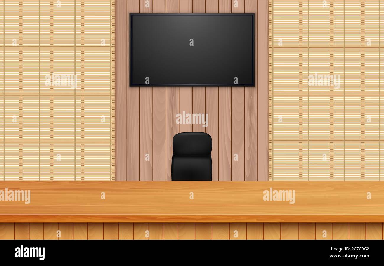 wooden table and lcds background in the news studio room Stock Vector ...