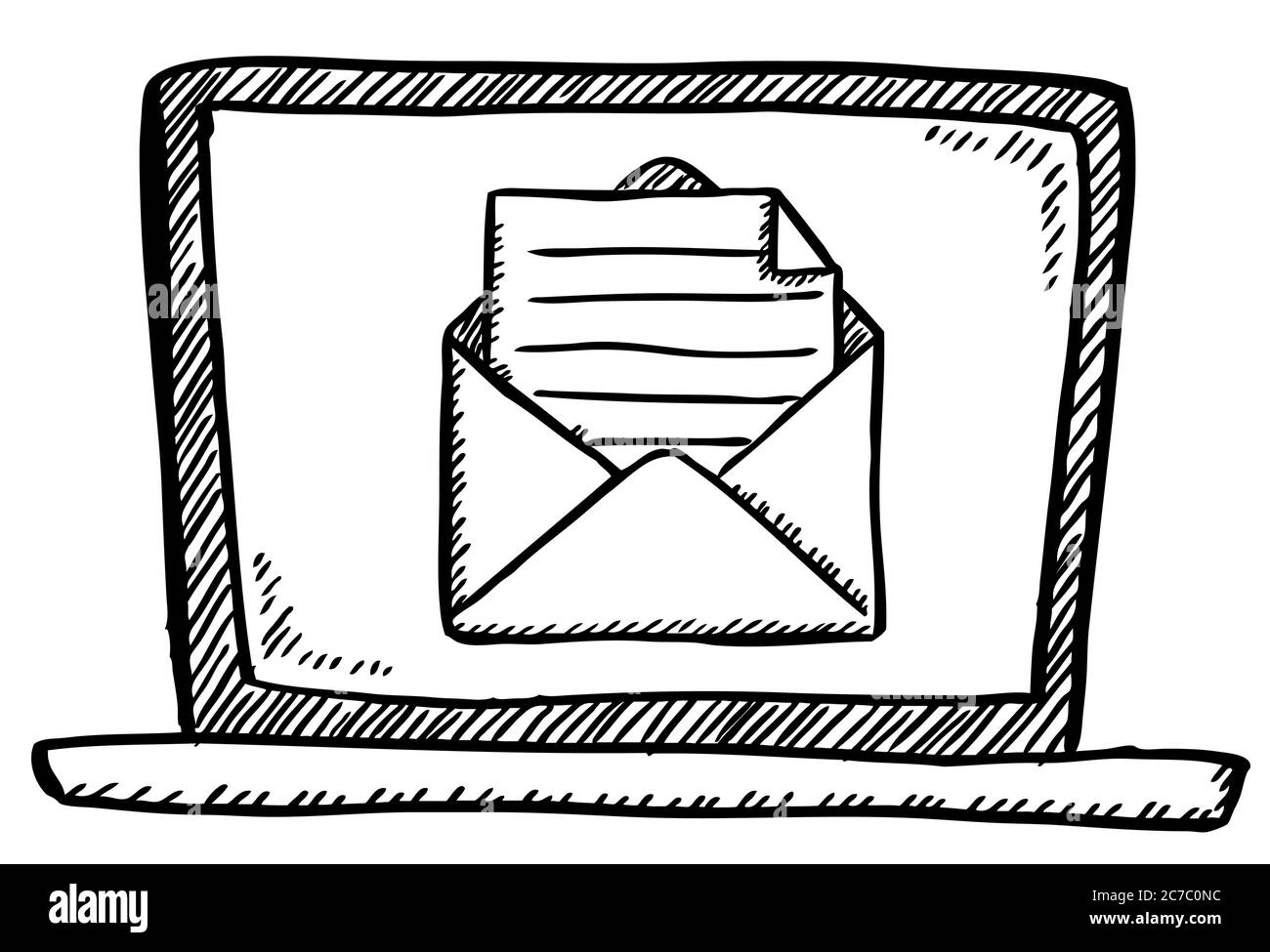 Cartoon style doodle of notebook with open e-mail. Hand drawn doodle ...