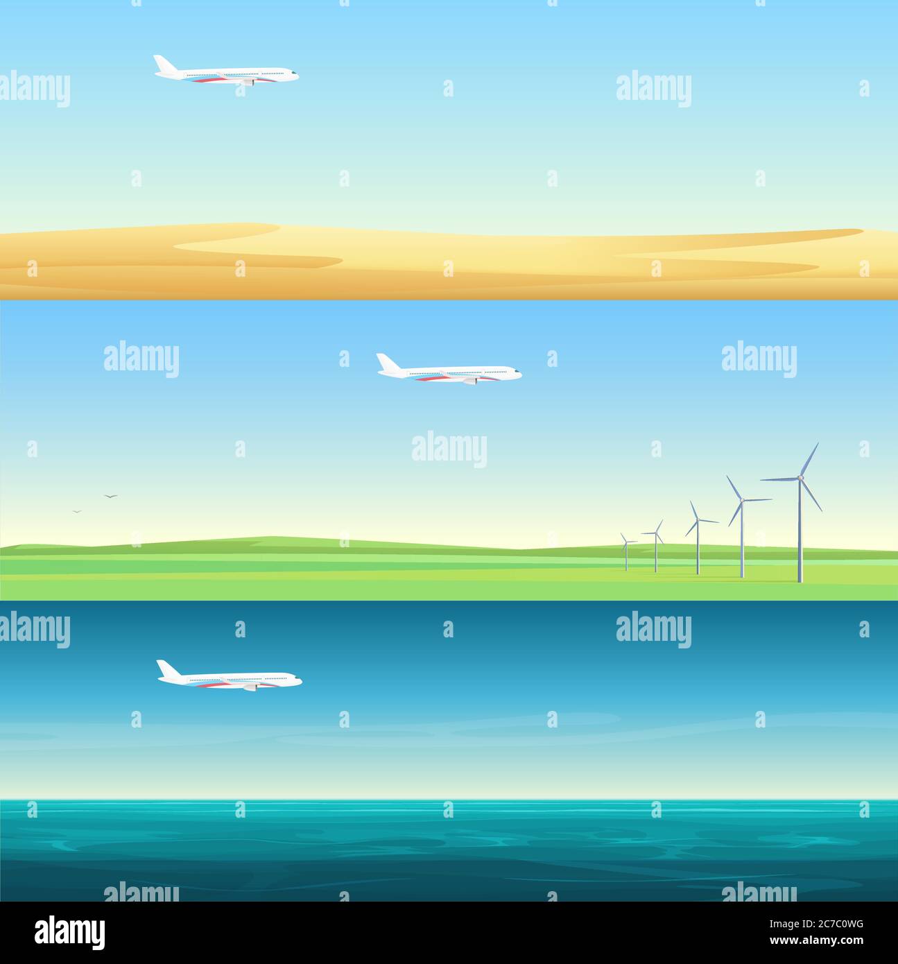 Beautiful minimalistic horizontal banners landscapes with airplanes ...
