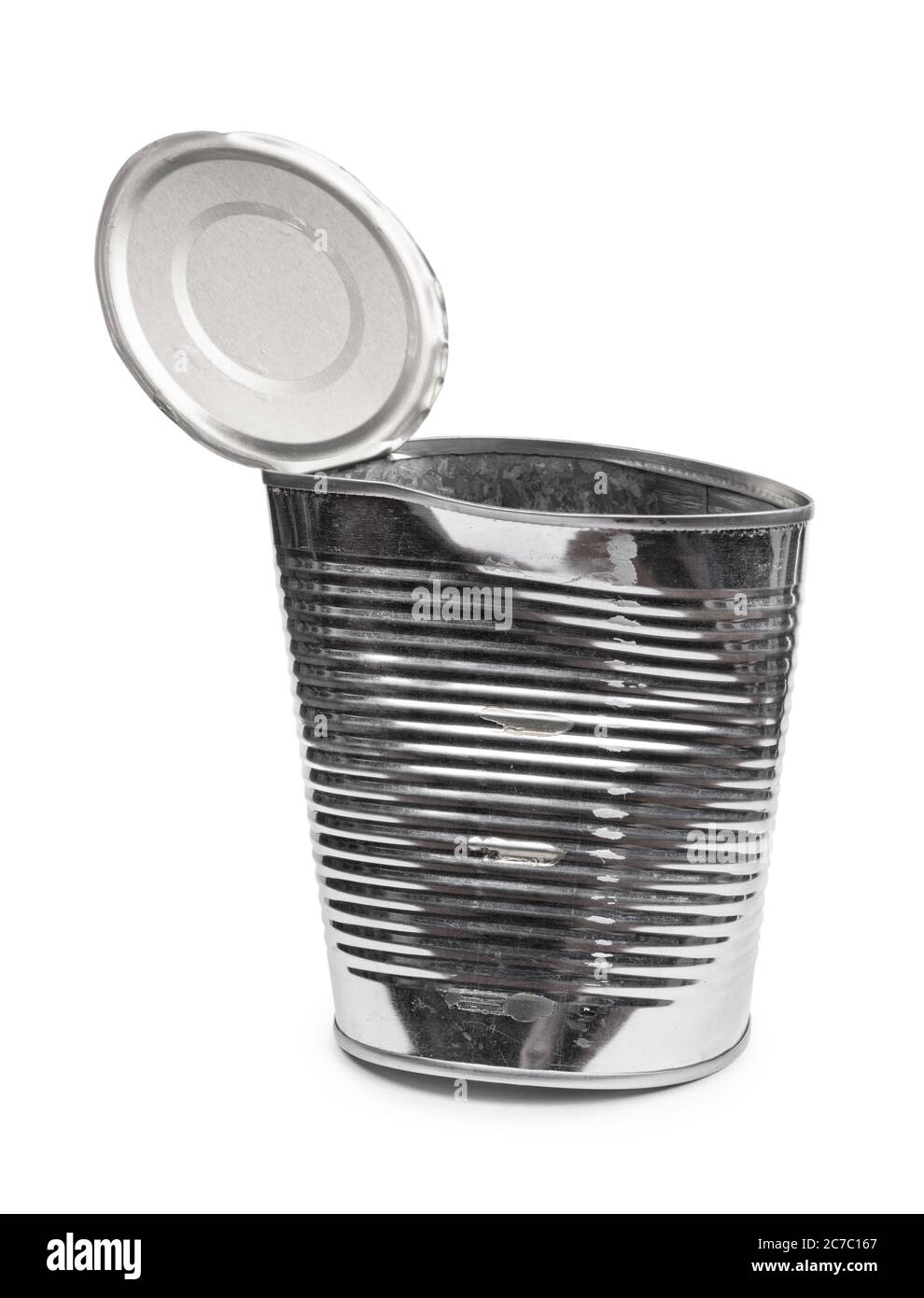 Empty open tin can isolated on white background Stock Photo - Alamy