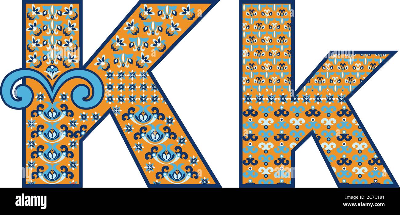 Vector abstract letter K with ornamental pattern. Cartoon signs Stock ...