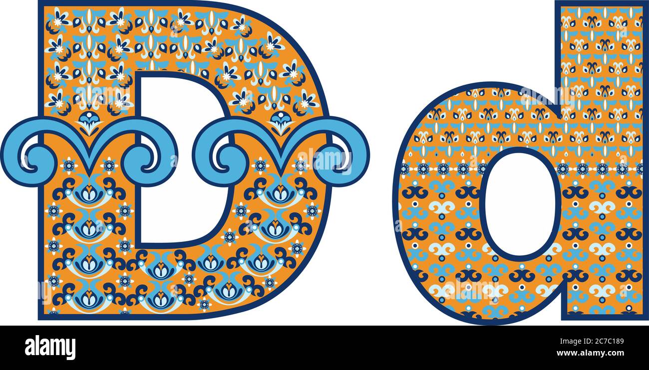 Vector abstract letter D with ornamental pattern. Cartoon signs Stock ...