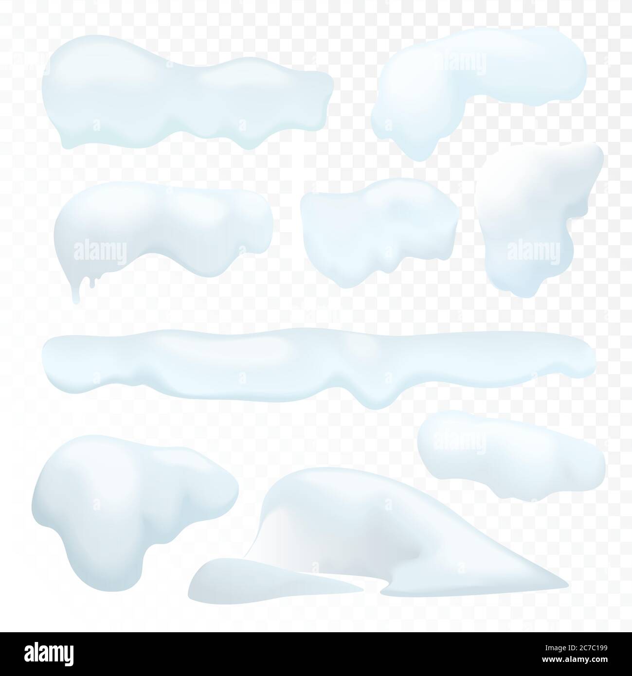 Set of realistic snow caps isolated on the alpha transperant background ...