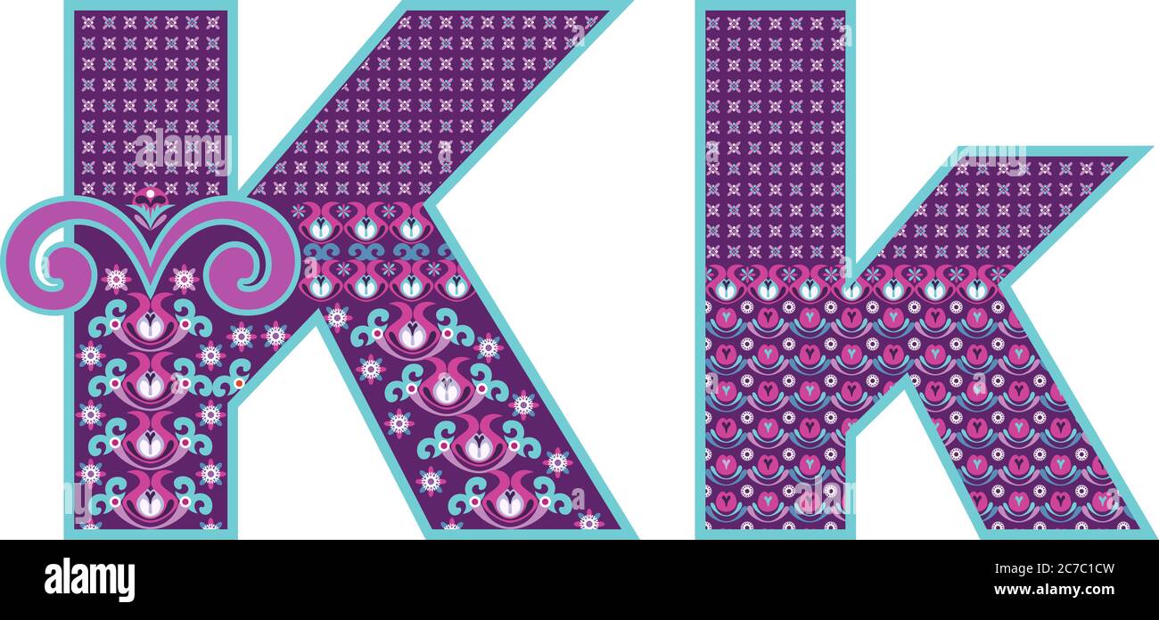 Vector abstract letter K with ornamental pattern. Cartoon signs Stock ...