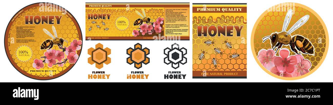 Label design for honey jars. Sticker on the side of the container. The ...
