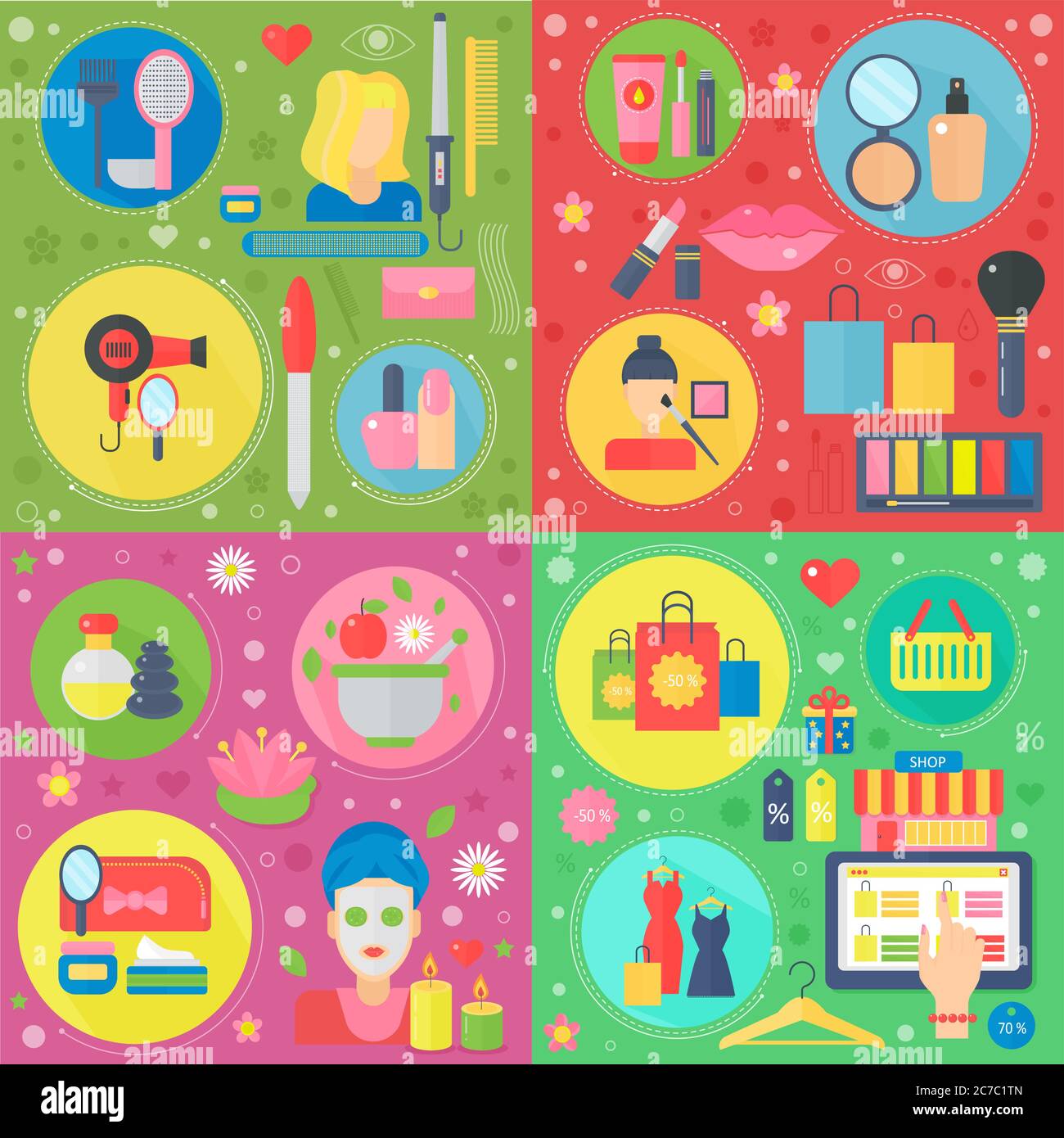 Set of vector flat design concepts icons of beauty, fashion, cosmetics ...