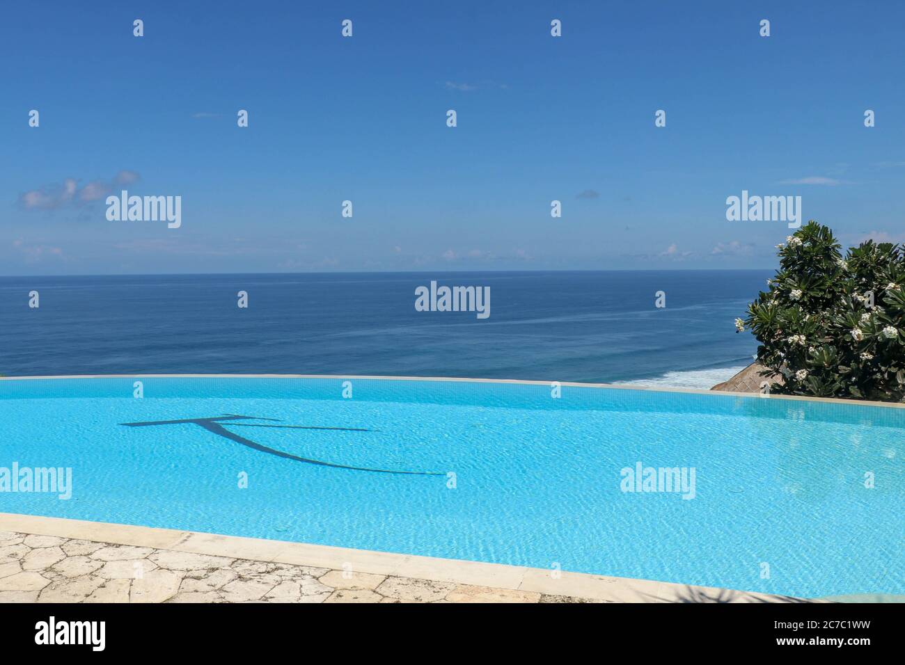 Luxury infinity pool with sea views and palm trees. Bali, Indonesia ...
