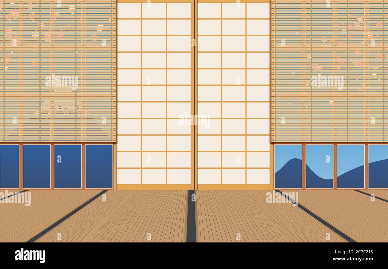 wooden curtain on windows in dojo room in japan Stock Vector Image ...