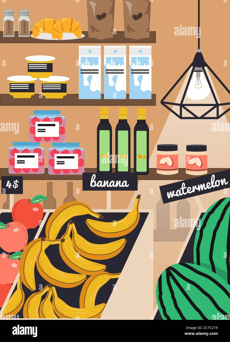 Grocery store, farmers market vector poster template Stock Vector Image ...