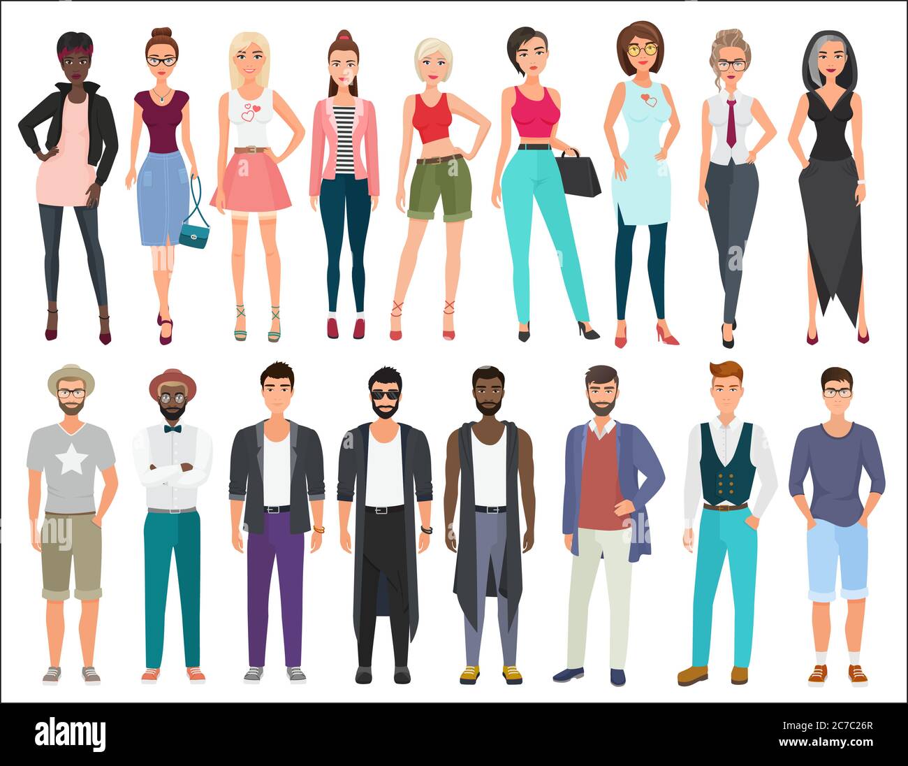 Young stylish fashion vector people characters set Stock Vector Image ...