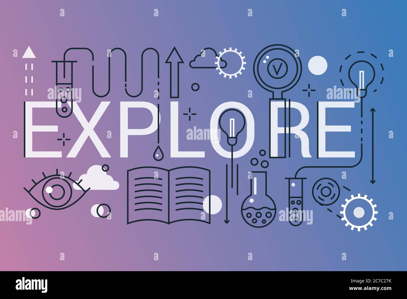 Explore word trendy composition concept banner. Outline stroke science ...