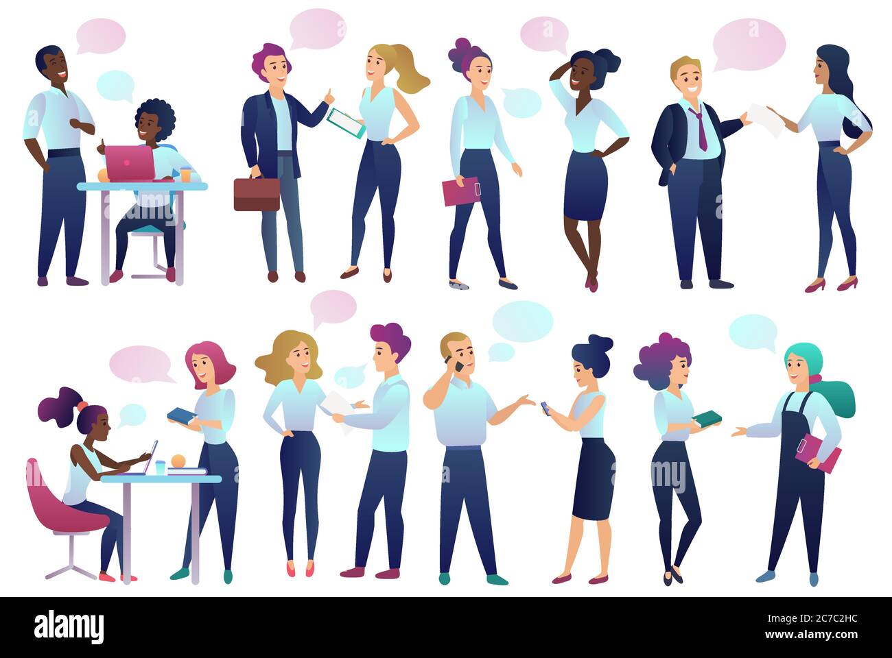 Office workers people with Chat Communication bubbles talking to each ...