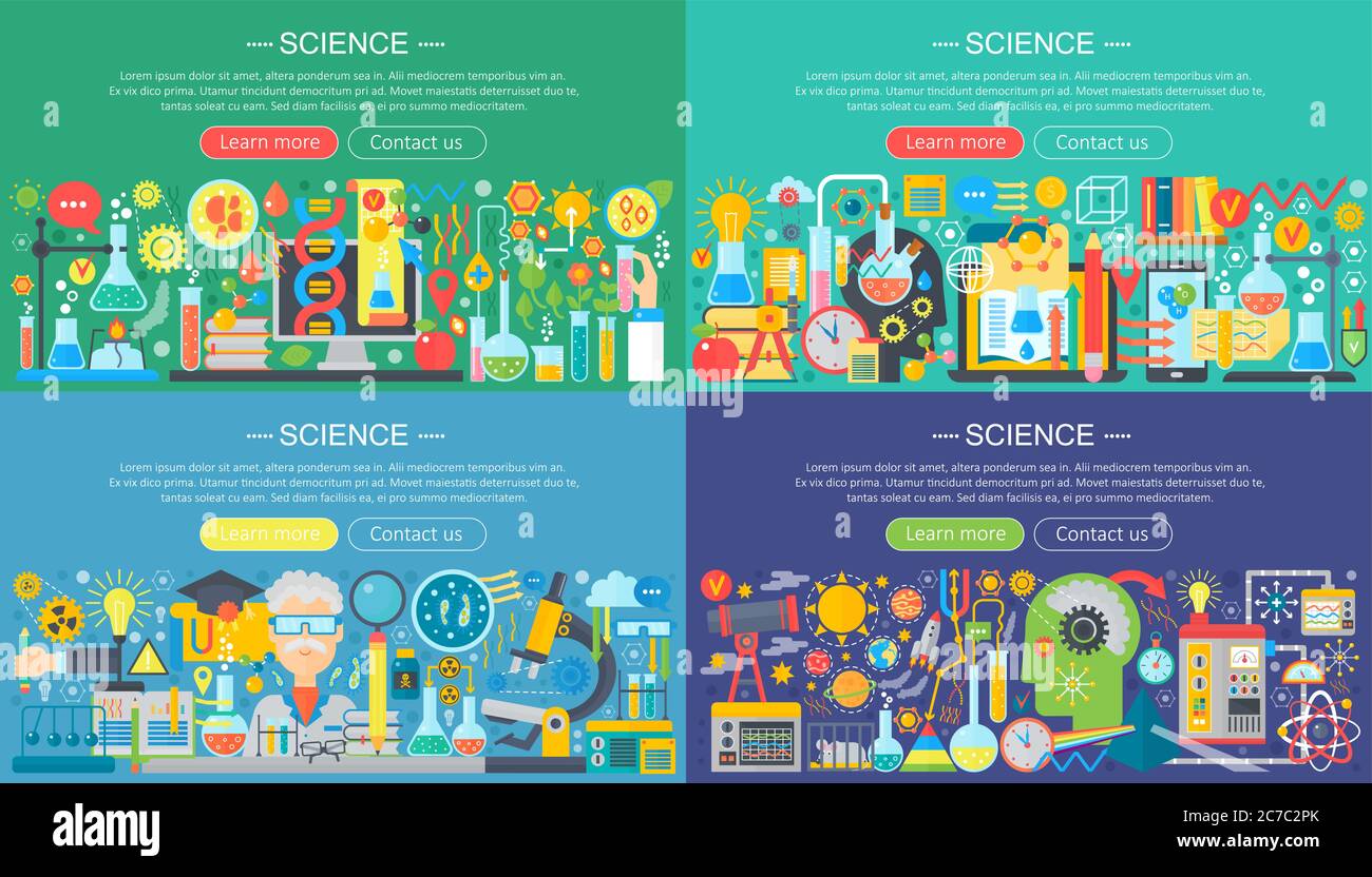 Science, laboratory flat color templates set. Vector chemistry ...