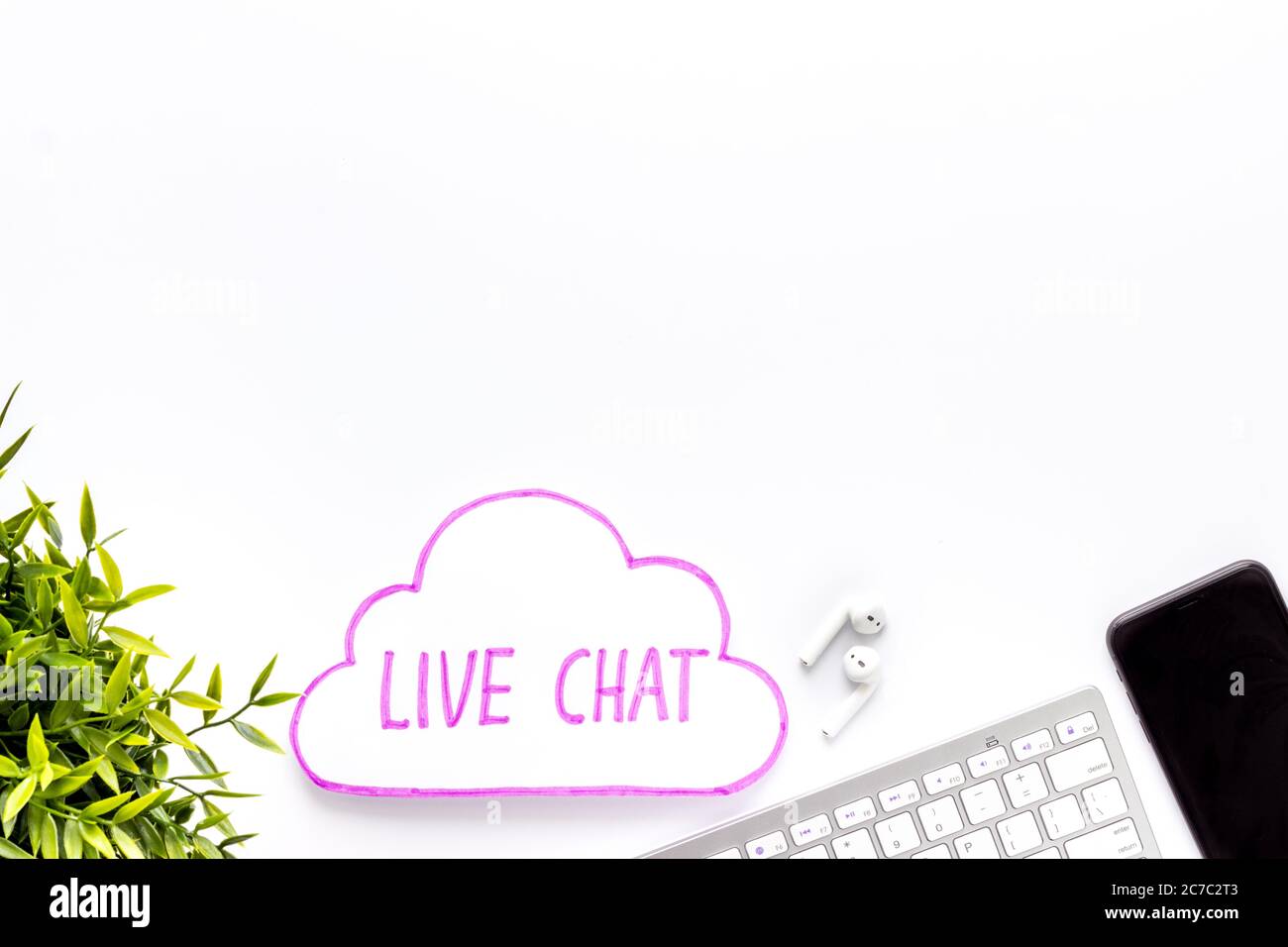 Live chat communication concept - words on white background top view ...