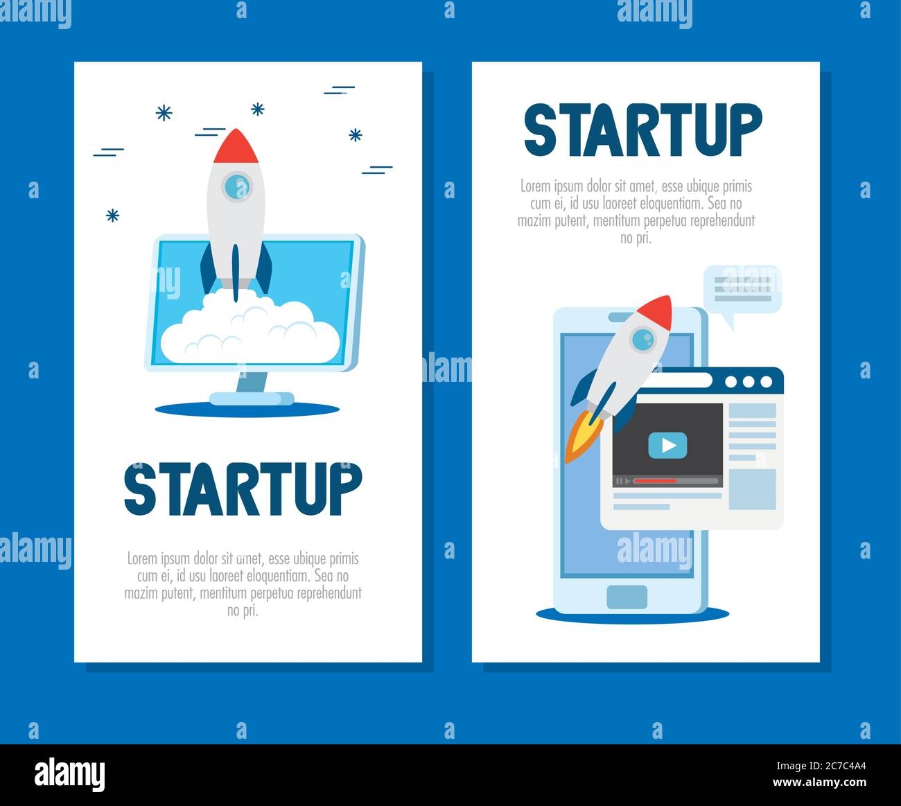 start up rockets in computer and smartphone vector design Stock Vector ...