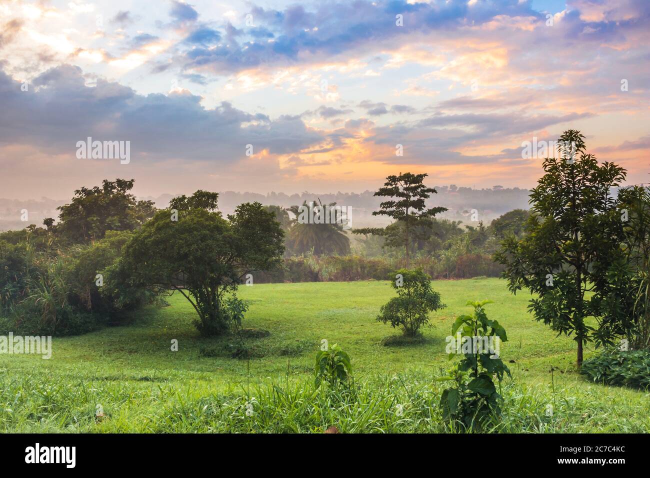 Misty sunrise view of a mountains and valley in Kampala, Kampala ...