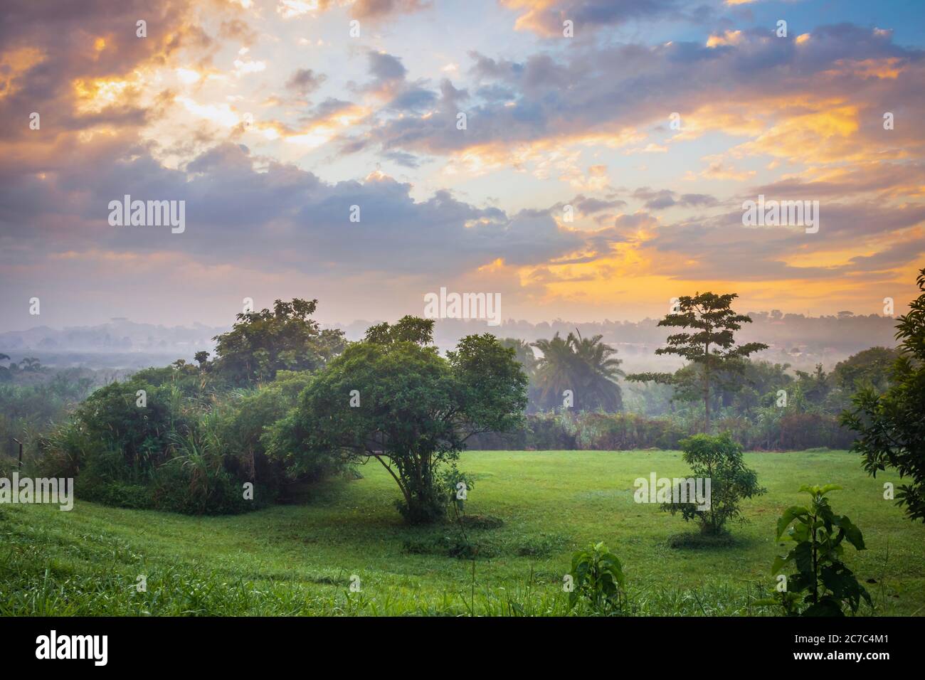 Misty sunrise view of a mountains and valley in Kampala, Kampala ...