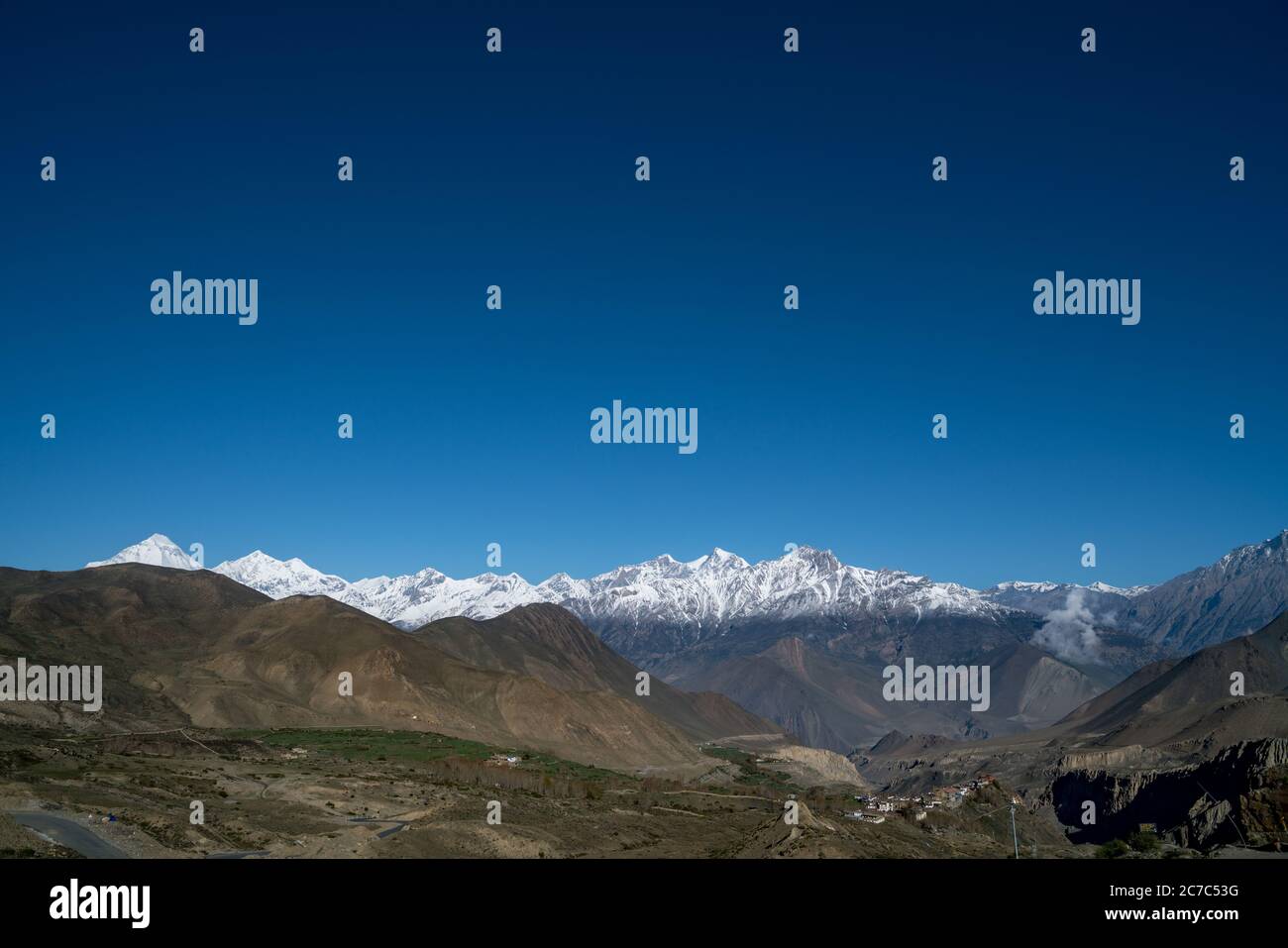 Himalayas view from Muktinath, Lower Mustang, Nepal Stock Photo - Alamy