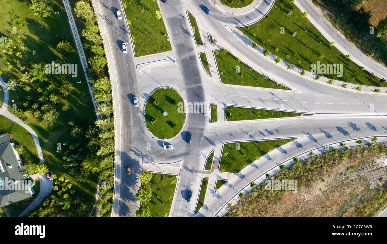 Aerial view of roundabout road hi-res stock photography and images - Alamy
