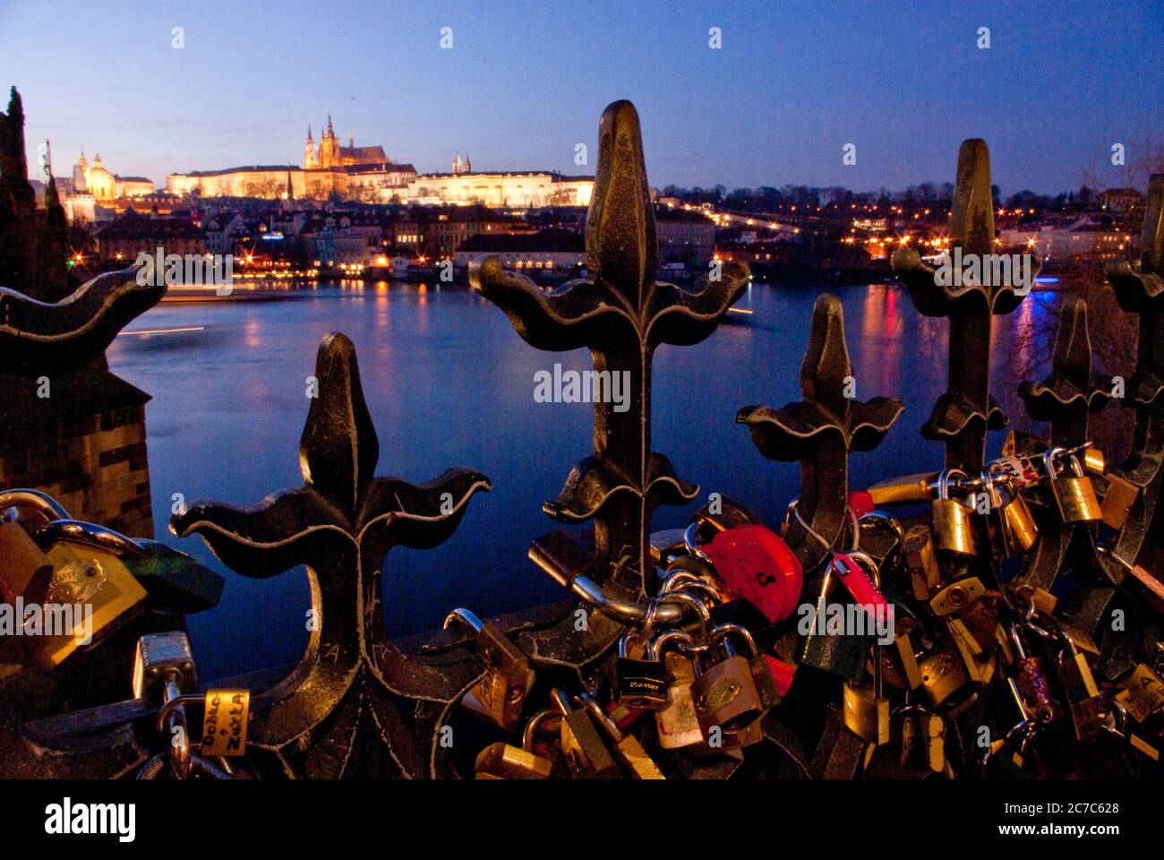 Locks on fence near Charles Bridge, Prague, Czech Republic Stock Photo ...
