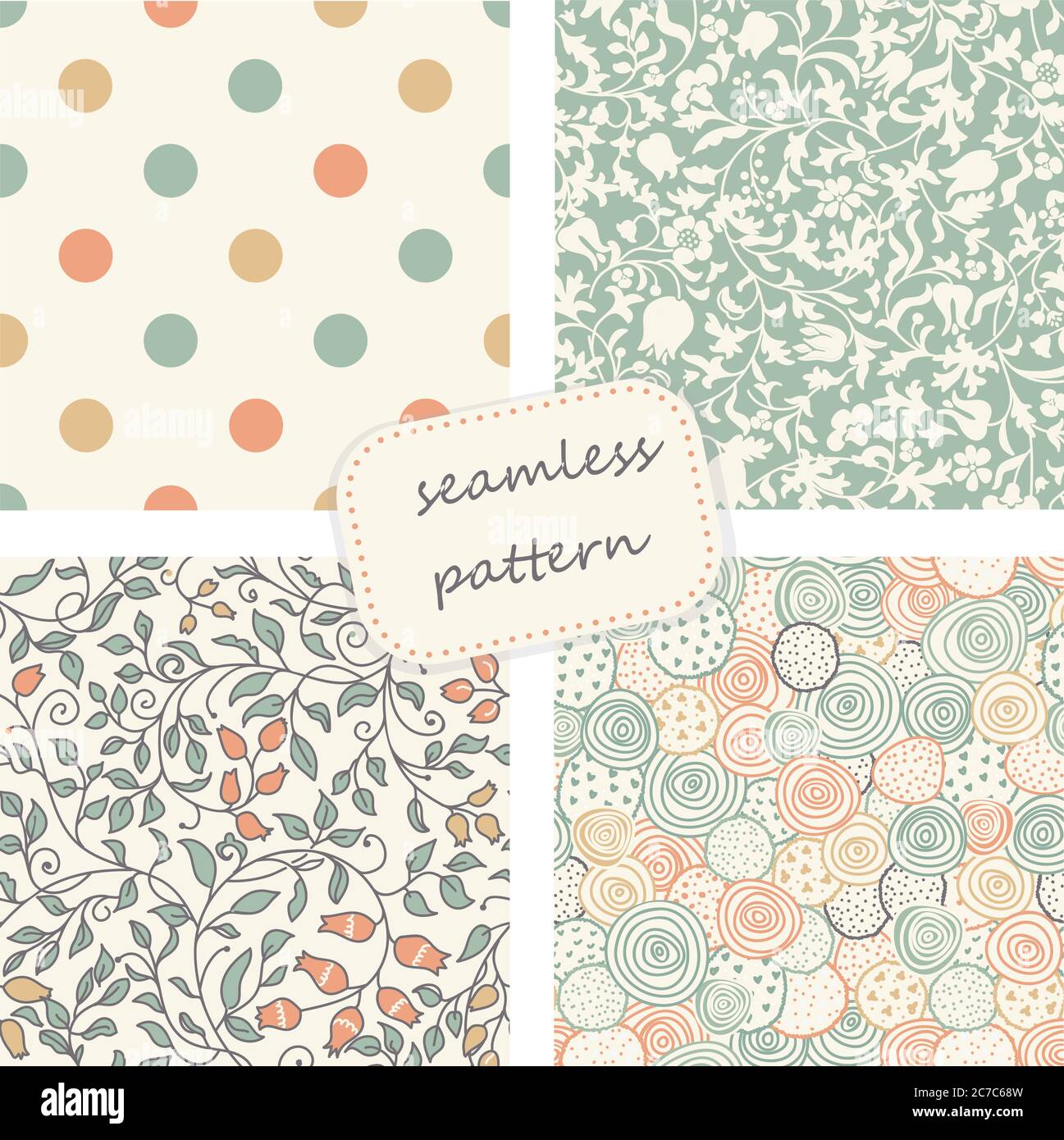 set of 4 vintage seamless colorful patterns in retro colors. Hand drawn ...
