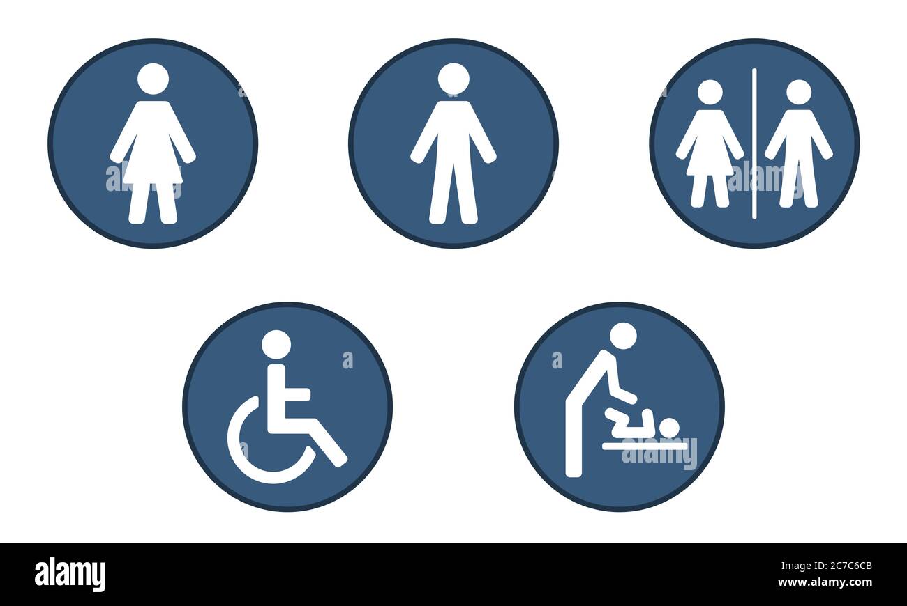 Vector set of bathroom or restroom labels or signs for men, women ...