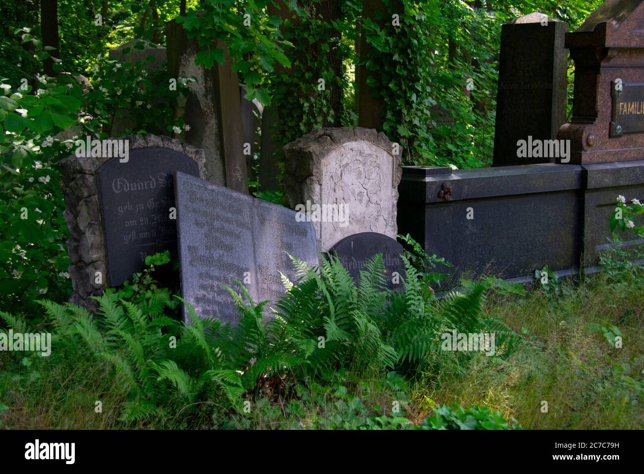 Old collapsed graves in Weissensee Jewish cemetery Berlin Stock Photo ...