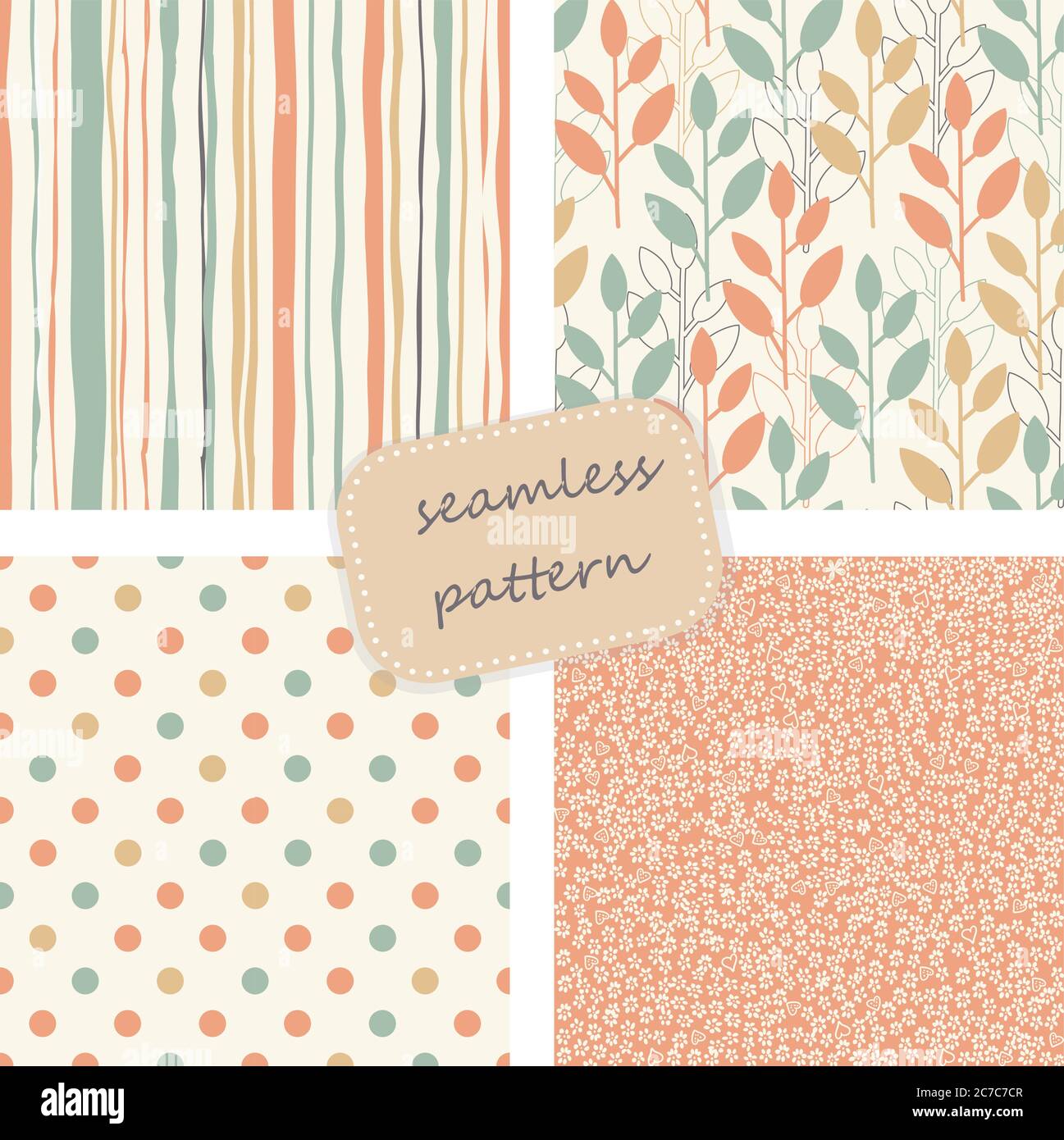 set of 4 vintage seamless colorful patterns in retro colors. Hand drawn ...