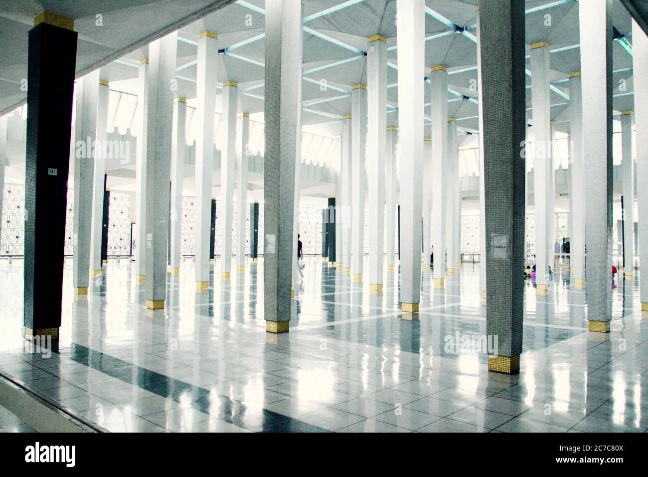 Horizontal shot of a building interior decorate with white and black ...