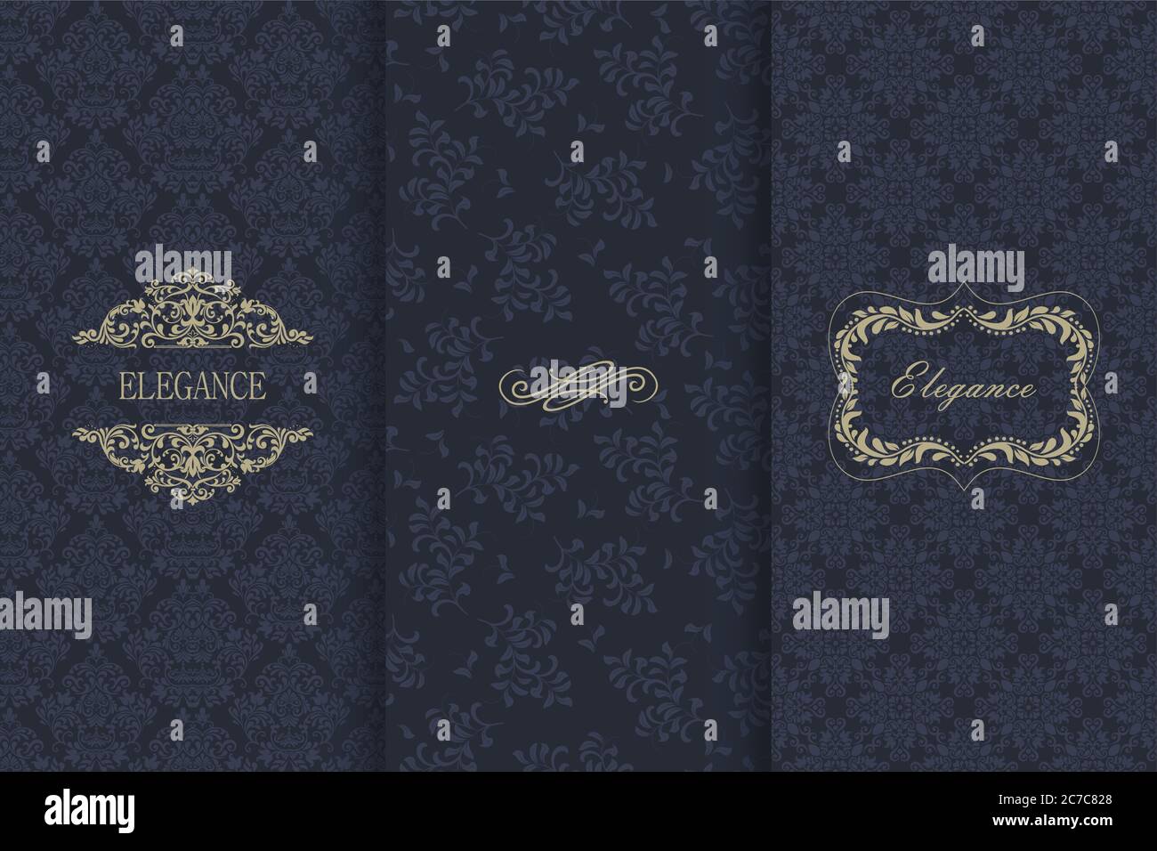 Set of Vintage seamless damask pattern. Collection of design elements ...