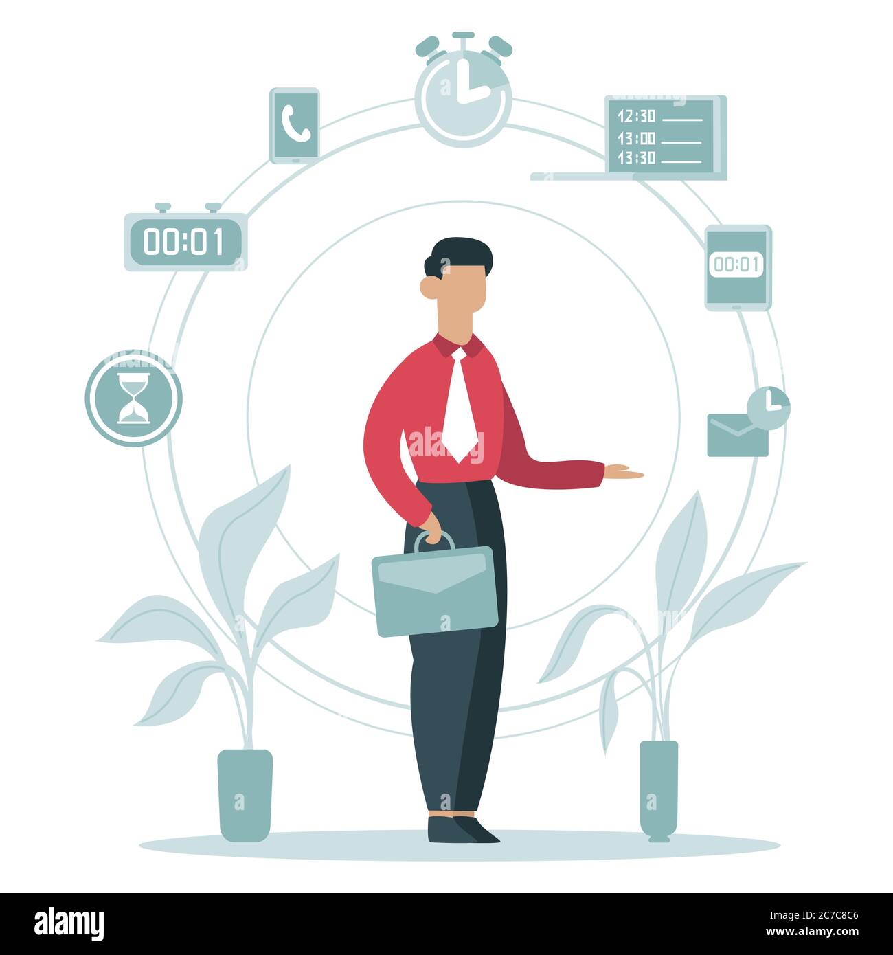 Time management concept. Businessman planning work tasks, timing ...