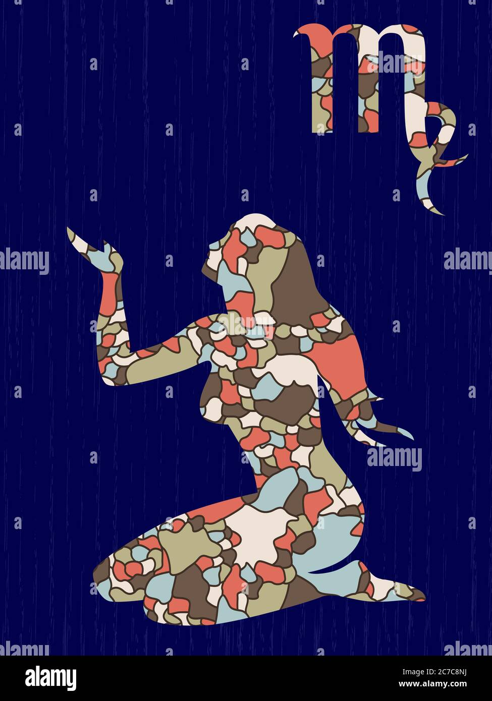 Zodiac sign Virgo fill with colorful muted mosaic shapes on the dark ...