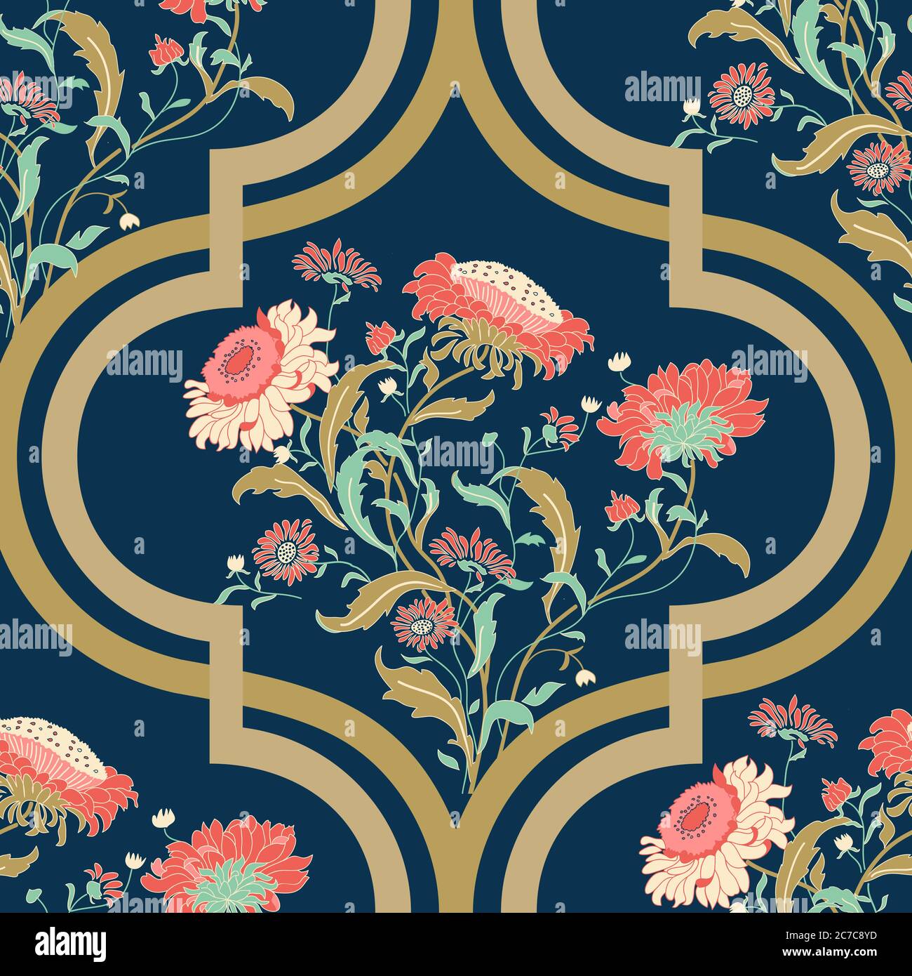 Seamless Vector Vintage Pattern With Victorian Bouquet Of Colorful