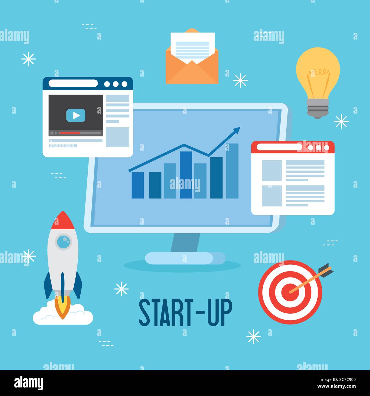 computer with infographic and start up icon set vector design Stock ...