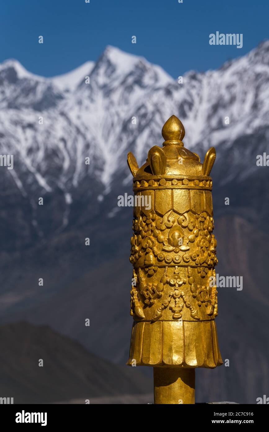Banner of victory (Dhvaja) on the roof of Buddhist temple in Ranipauwa ...